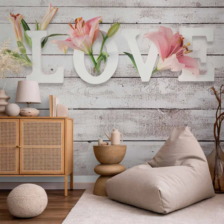 Vlies fototapete Verliebte Blumen - Englischer Text auf Hintergrund mit ...