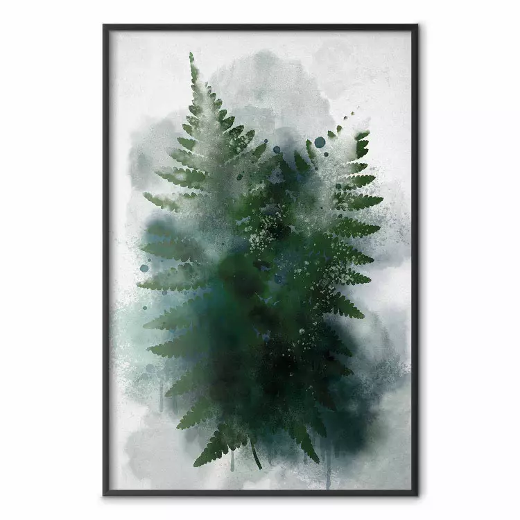 Wandposter Gemalte Farn - Abstrakte Pflanzenkomposition aus grünen ...