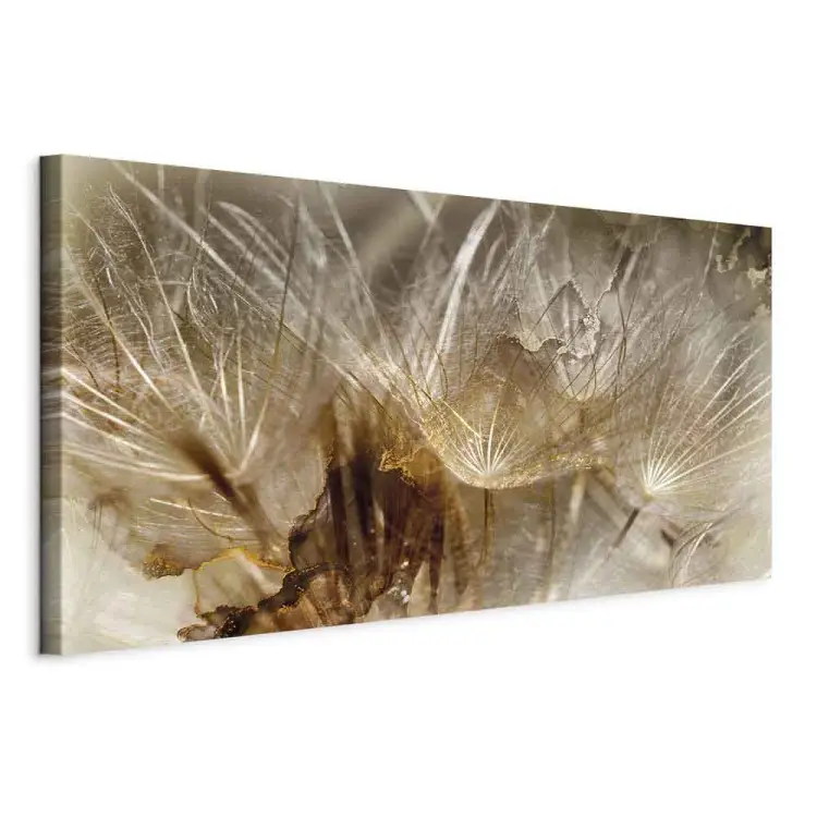 Bilder auf Leinwand Pusteblumen im Wind Breit - Blumen in Goldtönen ...