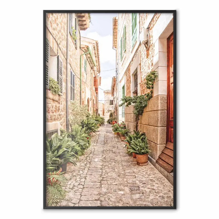Wandposter Quiet Street - View of Historic Buildings and Vegetation ...