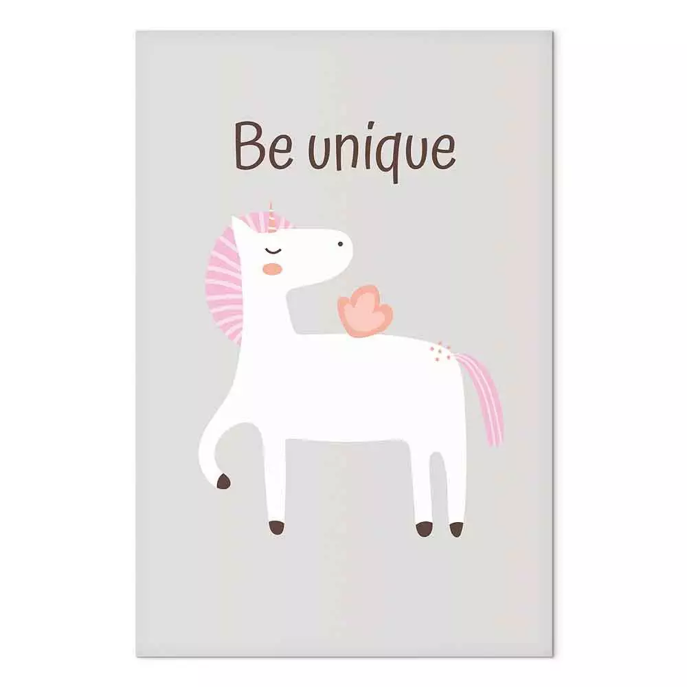 Foto auf Leinwand Sei einzigartig (1-teilig) - Einhorn, motivierender Spruch - Für Kinder - bimago