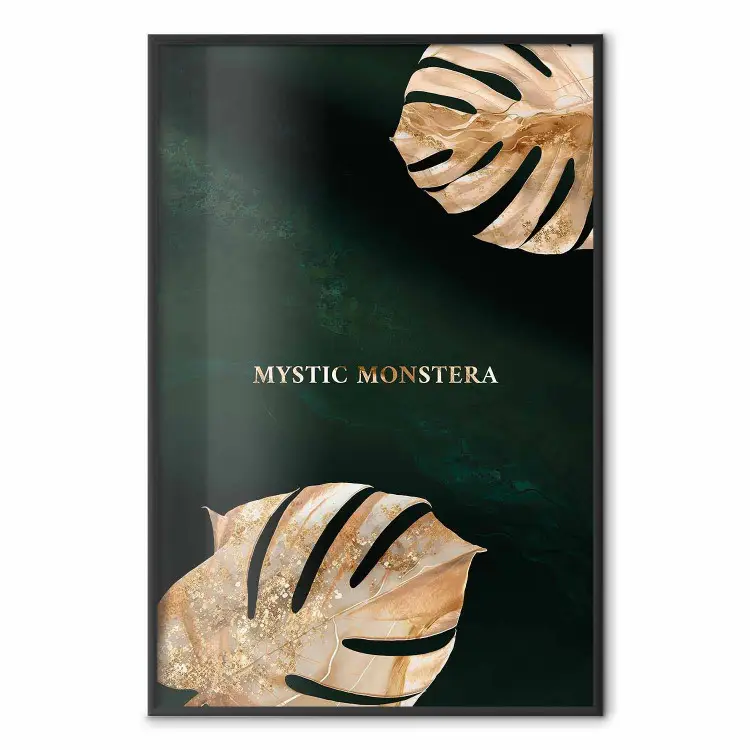 Wandposter Mystical Monstera - Decorated Exotic Leaves on a Dark Green ...