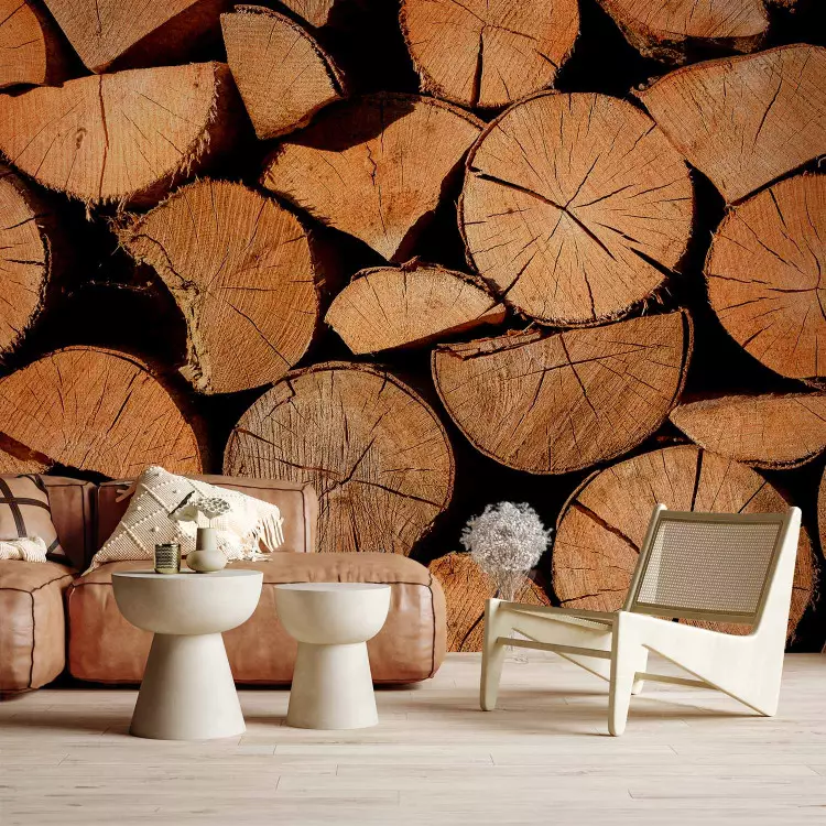 Fototapete Raw Wood - Pile of Felled Trees With Visible Cracks - Holz ...