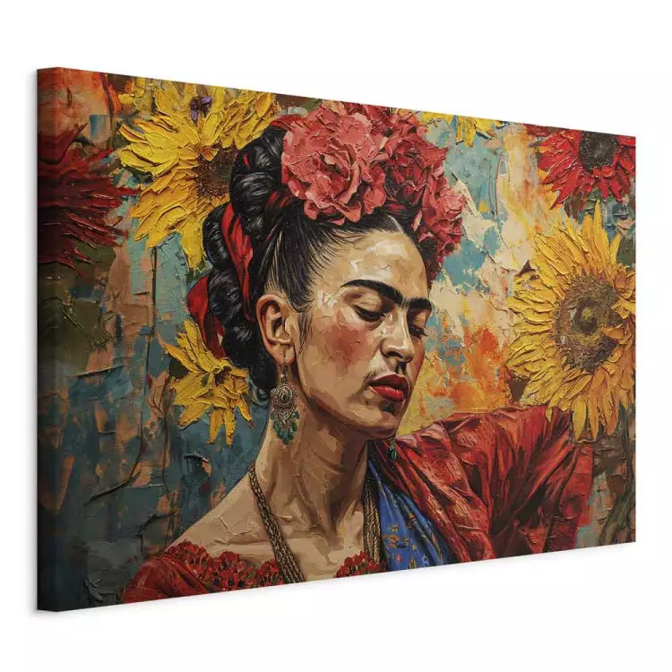 Foto auf Leinwand Frida Kahlo - Frau vor Sonnenblumen im van Gogh Stil ...