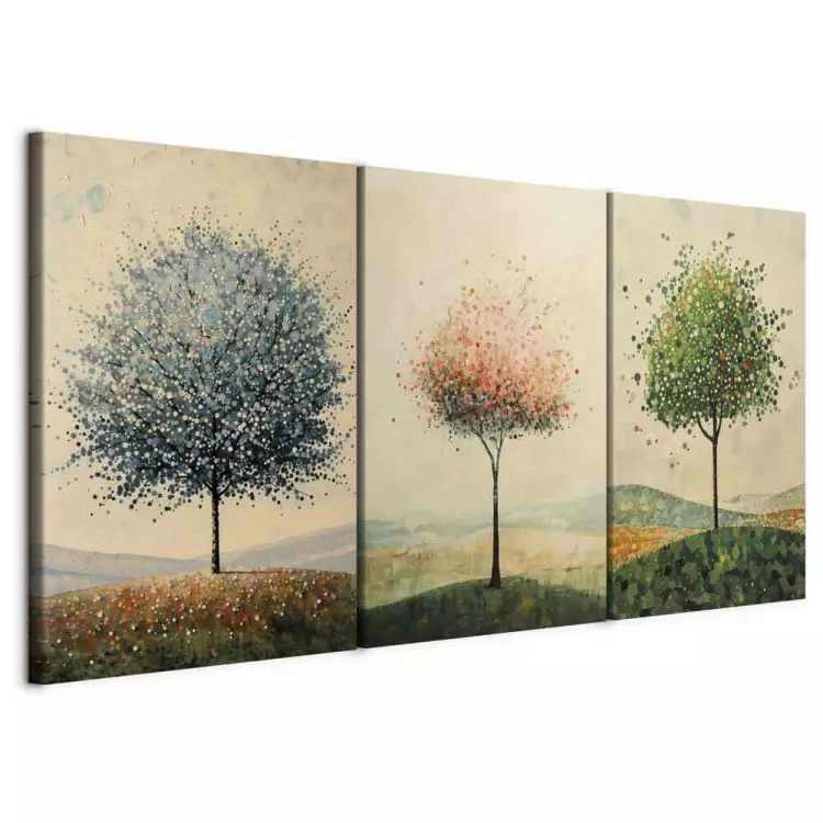 Bilder auf Leinwand Triptychon mit Bäumen - Minimalistische Komposition in zarter Farbgebung ...